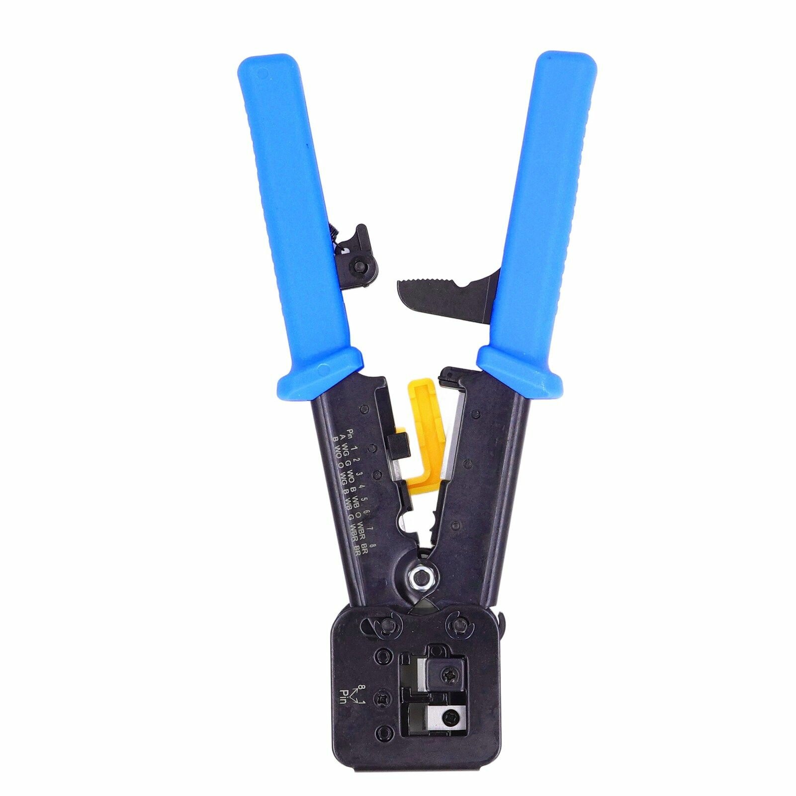 Инструмент для обжима RJ45, проходной через CAT6 CAT5E, щипцы для проводов Ethernet, стальные электрические электронные инструменты, синий цвет