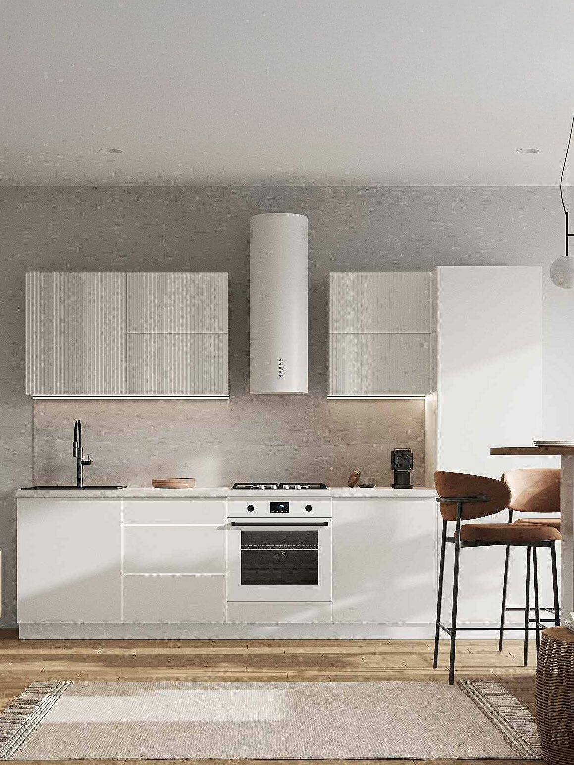 Кухонный гарнитур Комби 3.0 м, мебель для дома и кухни, Белый / Бланж