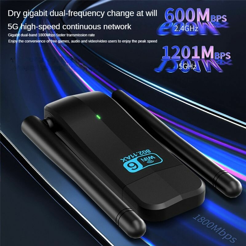 USB-адаптер WiFi 6 Двухполосный AX1800 Беспроводная сетевая карта 2,4 ГГц/5 ГГц Адаптер USB 3.0 WiFi6 для 7/10/11