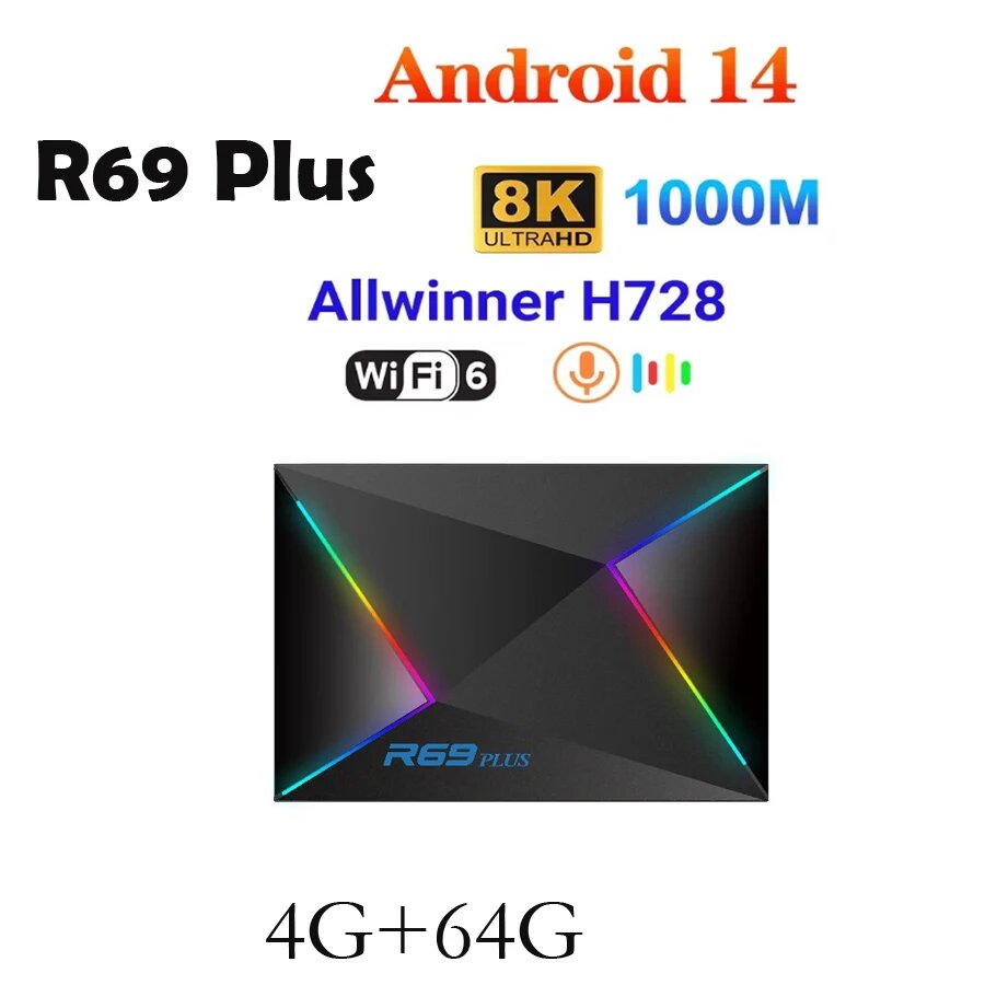 T95 R69 Plus Android14 ТВ-приставка 4/32 ГБ Европейская вилка (EU Plug), 4G 64G
