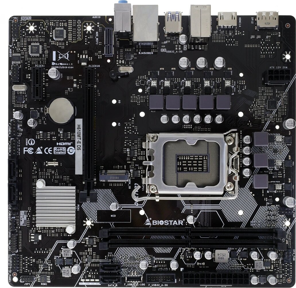 Материнская плата Biostar H610MT-E D5 Soc-1700 Intel H610 DDR5 mATX AC`97 8ch(7.1) GbLAN+HDMI+DP