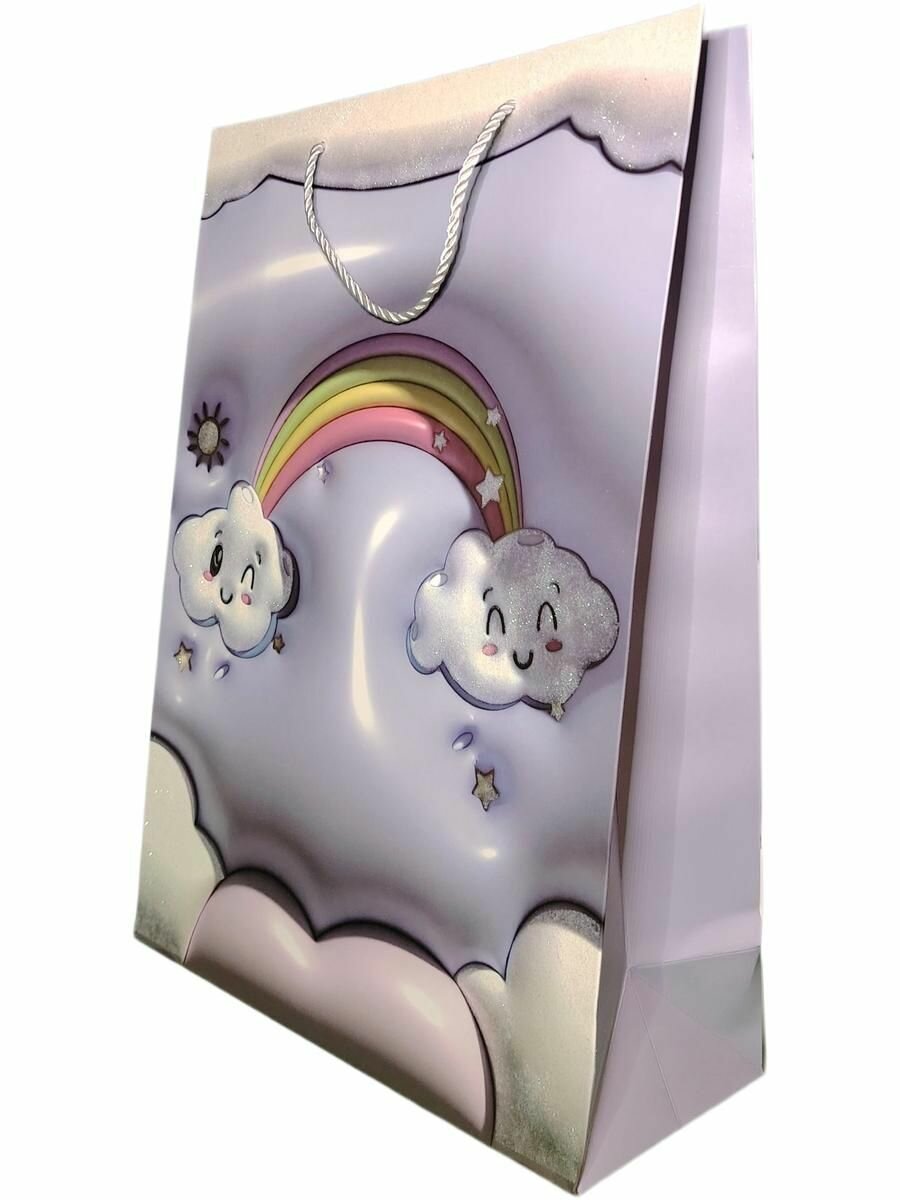 Пакет подарочный 41, 5x30x12 см Два облачка с радугой