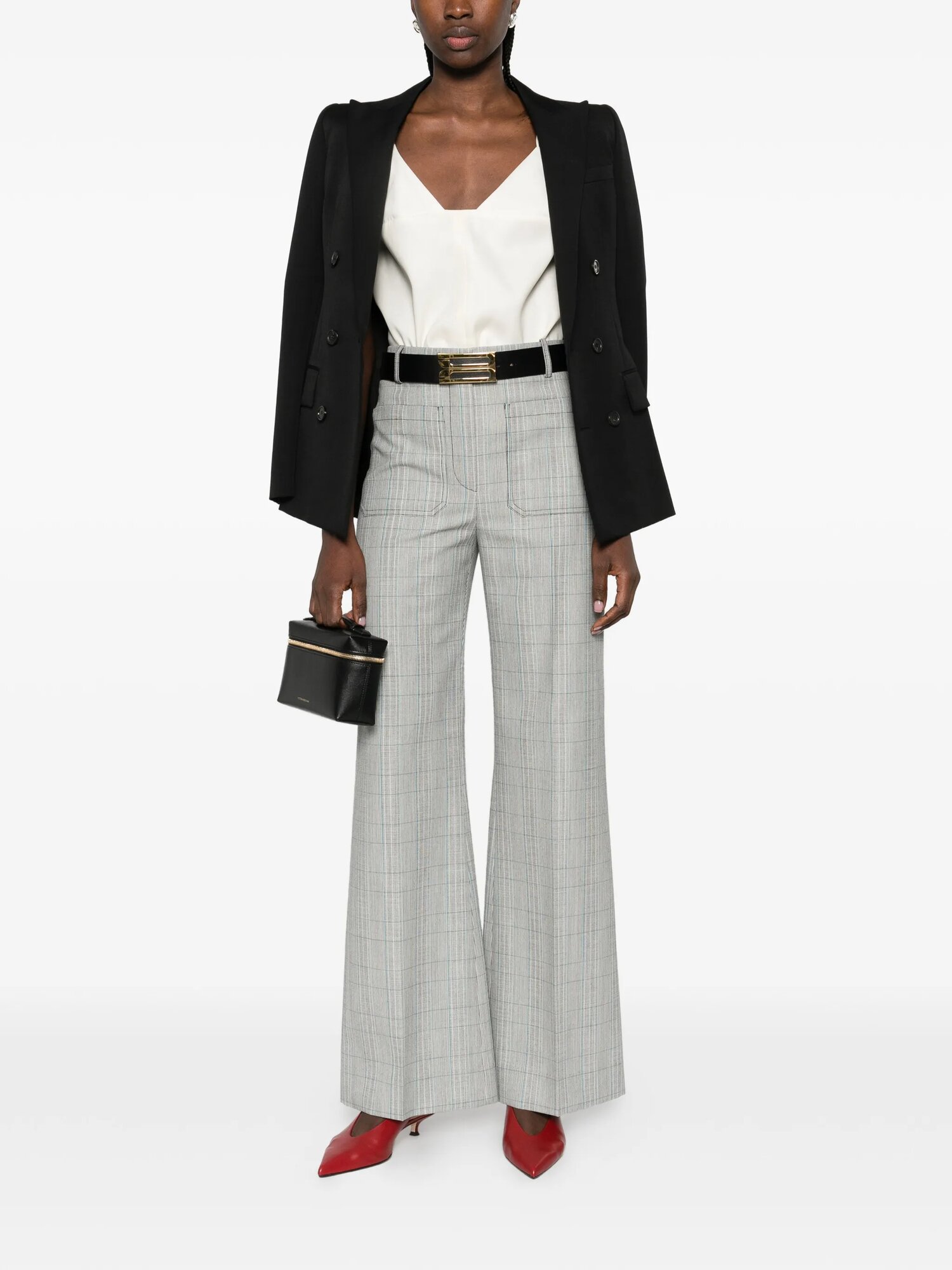 Брюки Victoria Beckham Patch-pocket checked trousers, размер 6, серый — фото 1