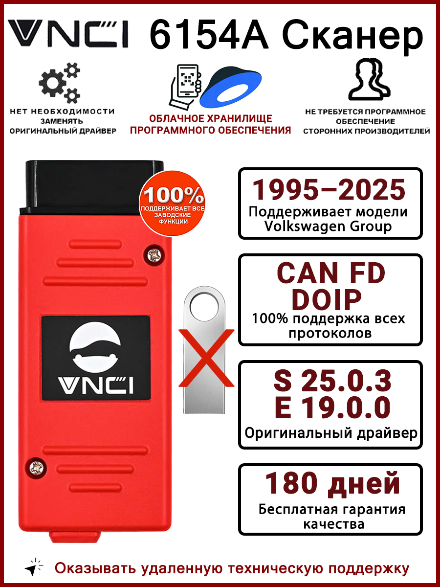 VNCI 6154A для VW/Audi/Skoda/Seat (1995-2025), ODIS V25.0.3, CAN FD/DoIP