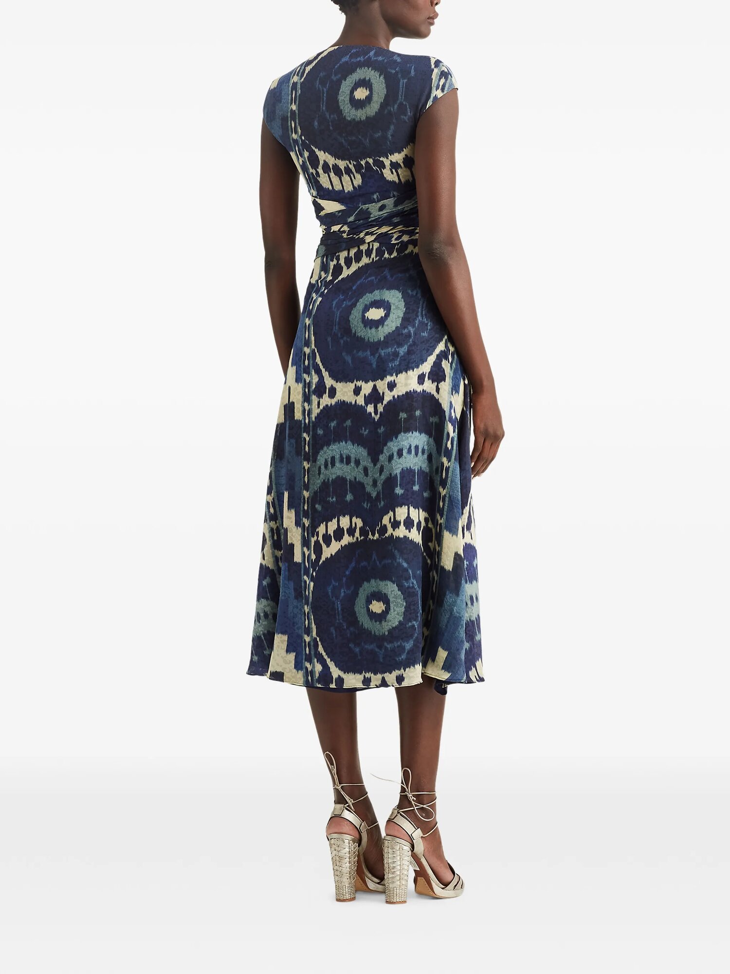 Платье Ralph Lauren Collection Cap-sleeve pattern midi dress, размер 4, blue — фото 1
