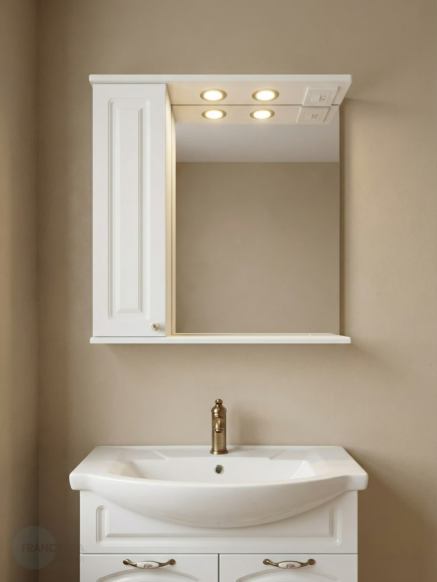 Зеркало в ванную Francesca Avanti Империя 70 со шкафчиком, белый, левый