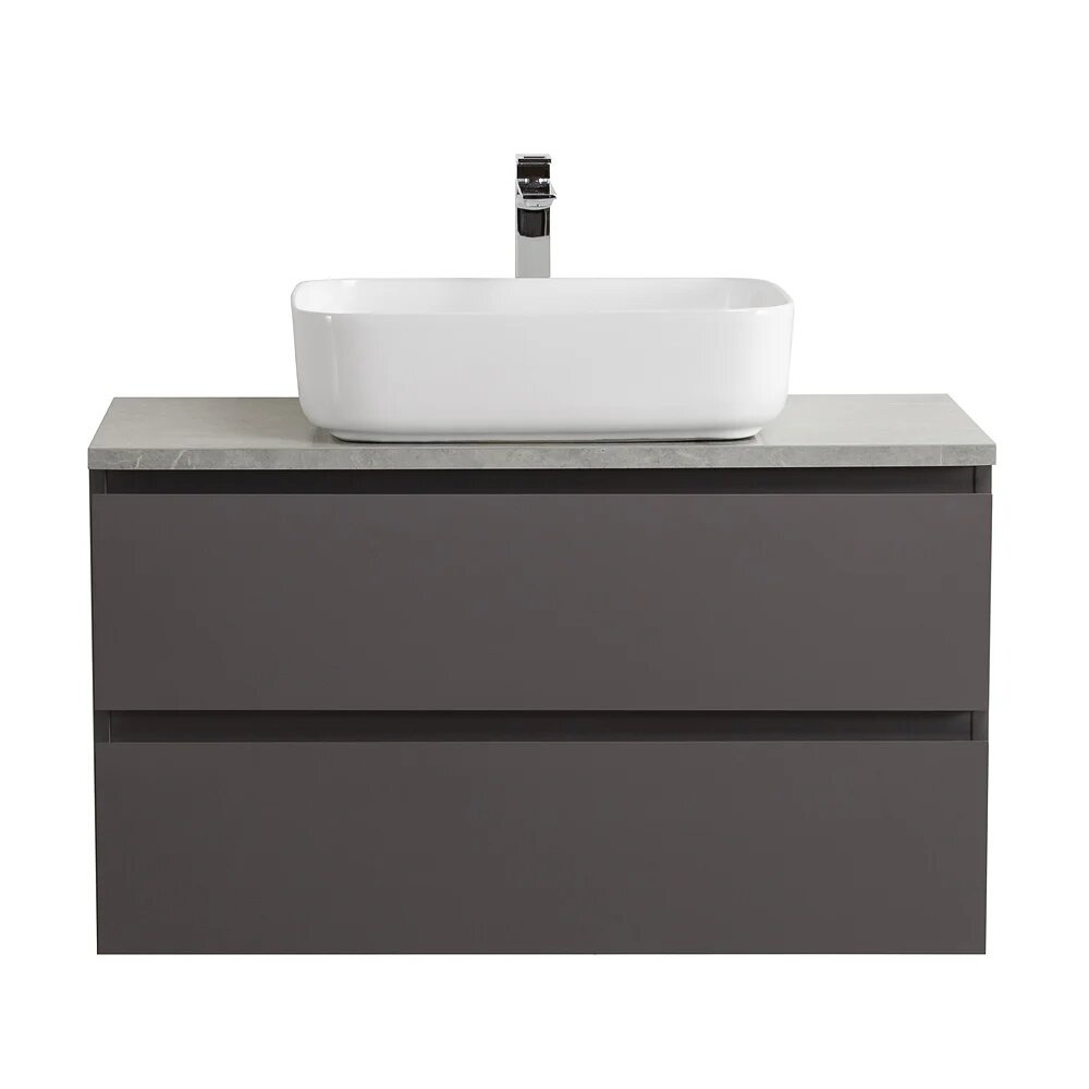 Тумба с раковиной BelBagno Kraft 90 подвесная, 90 см, со столешницей, серая, матовая, с отверстием под смеситель, из МДФ, с ящиками, раковина для ванной, фаянсовая, прямоугольная