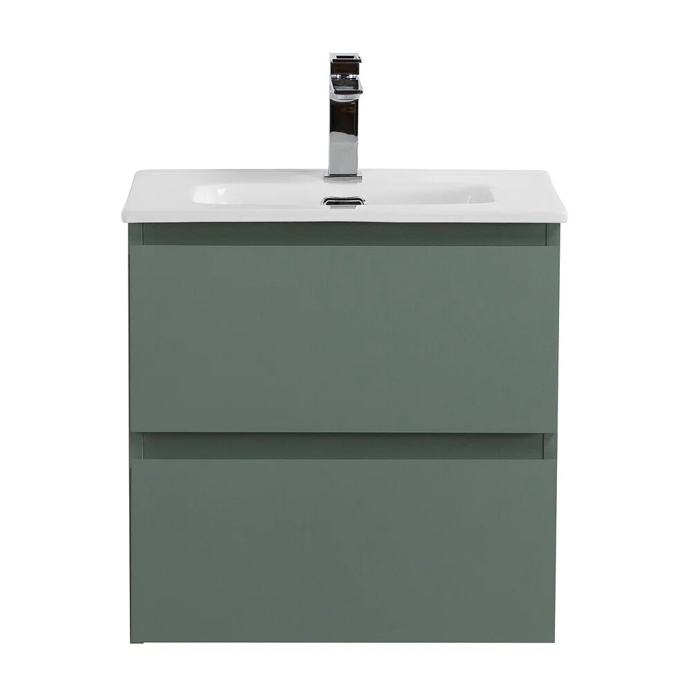 Тумба с раковиной BelBagno Kraft 39 50 подвесная, 51 см, зеленая, матовая, из МДФ, с ящиками, раковина для ванной фаянсовая, прямоугольная, встроенный слив-перелив