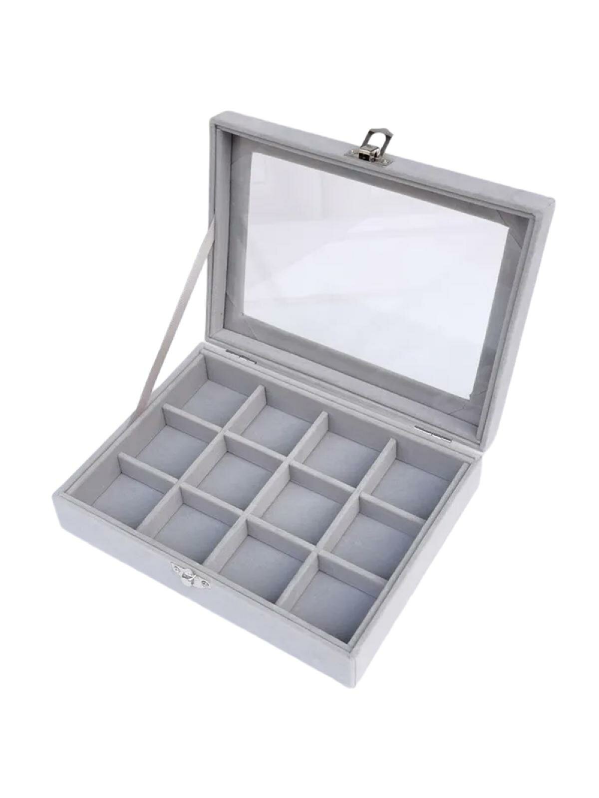 Витрина для ювелирных изделий с разделителями Стеклянная крышка Стеллаж для ожерелья и серег