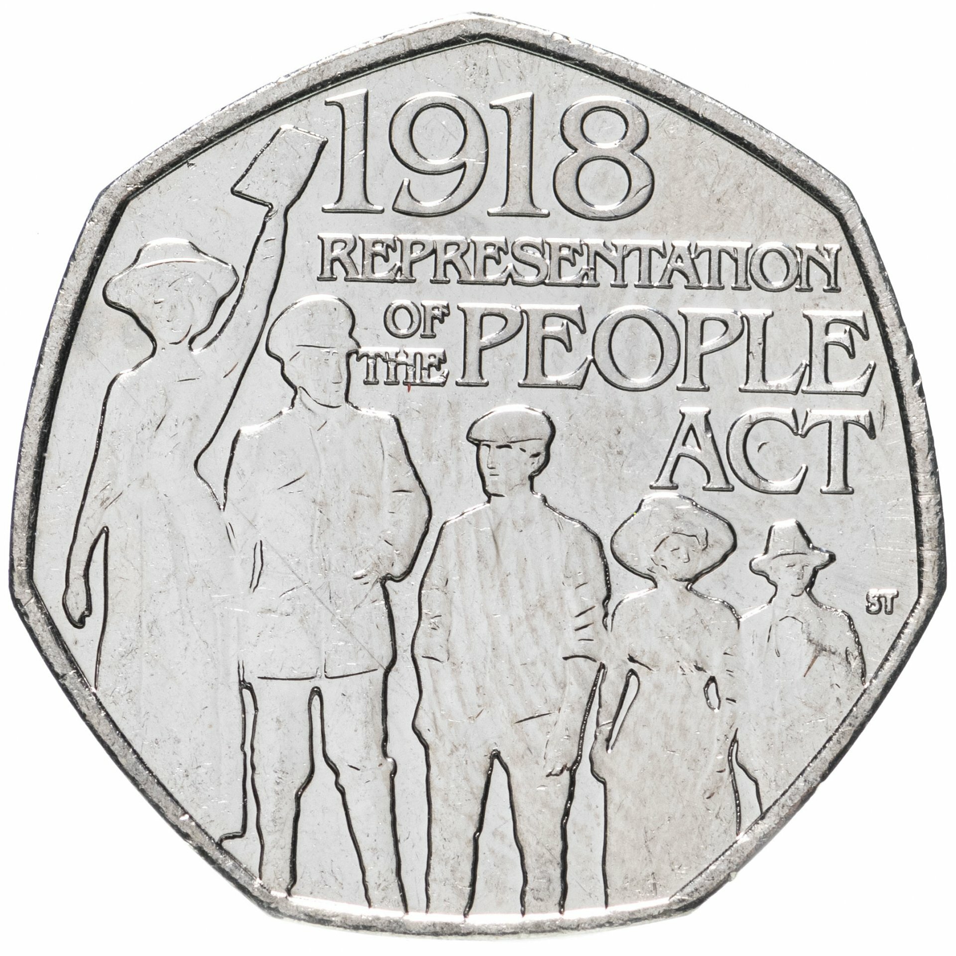 Великобритания 50 пенсов 2018 "100 лет представлению Закона о народе", Мельхиор медь-никель, в сохранности UNC