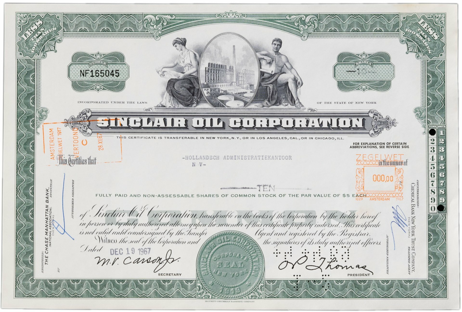 Акция США Sinclair Oil Corporation 1967