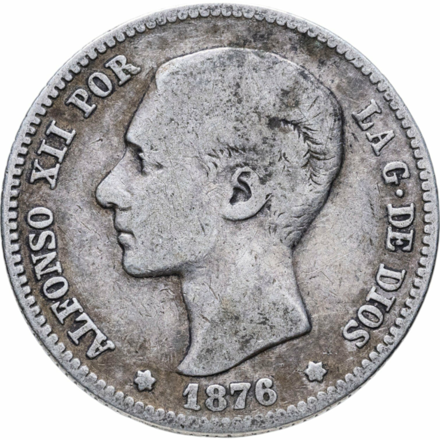 Испания 1 песета peseta 1876, Серебро 835, в сохранности VF