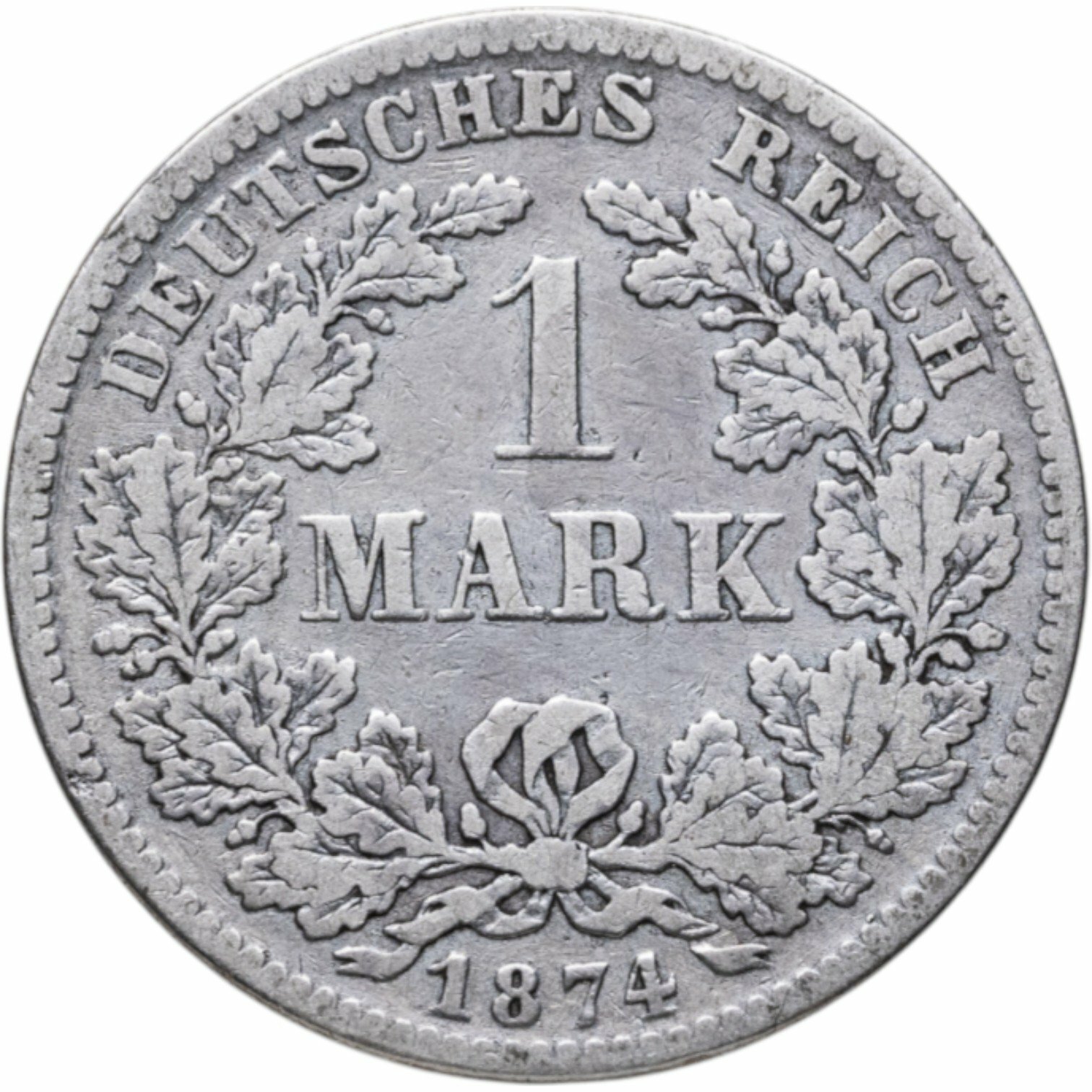 Германия 1 марка 1874 F знак монетного двора: "F" - Штутгарт, Серебро 900, в сохранности VF