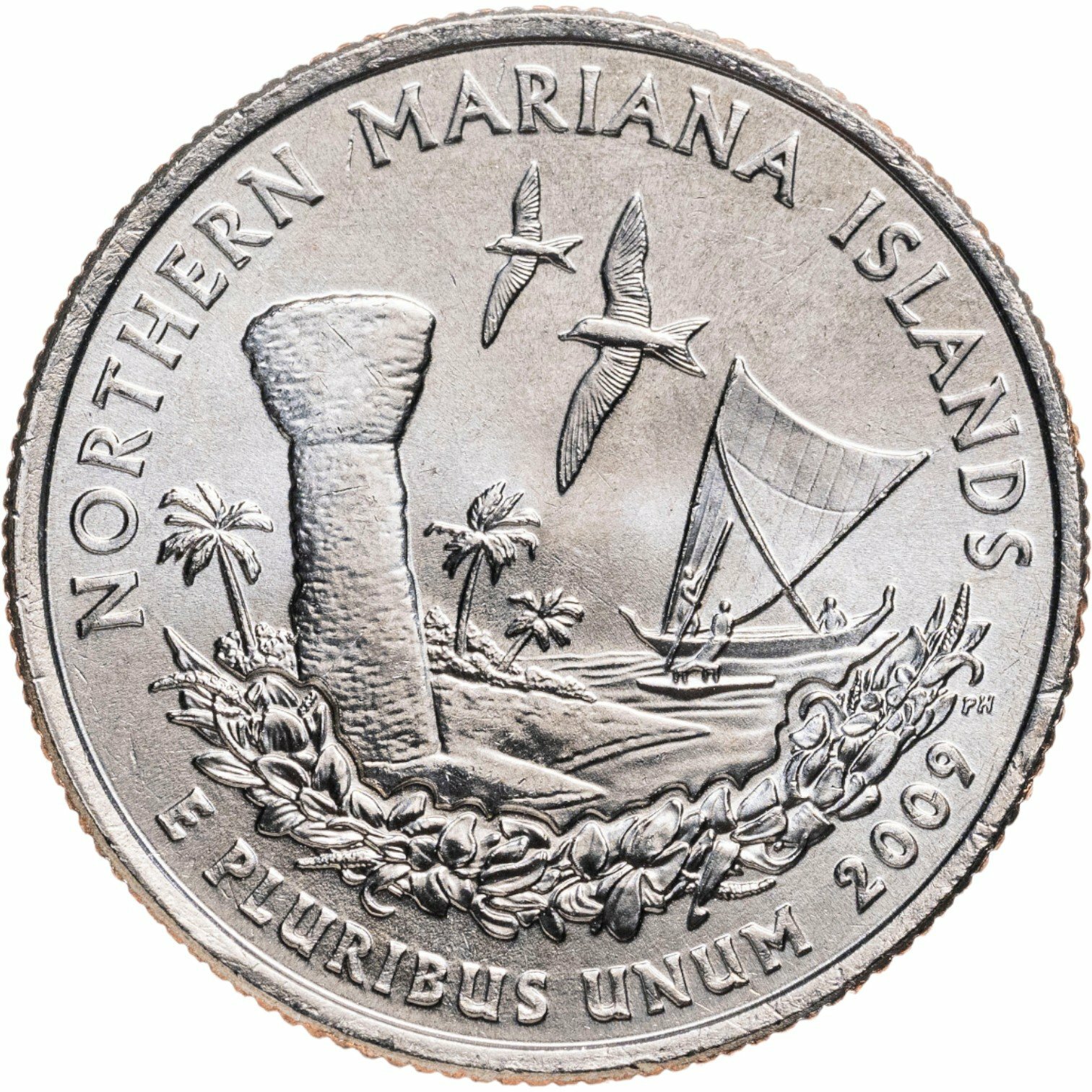 США 25 центов квотер, 1/4 доллара, quarter dollar 2009 P Квотер Северных Марианских островов знак монетного двора: "P" - Филадельфия, Медь, в сохранности UNC