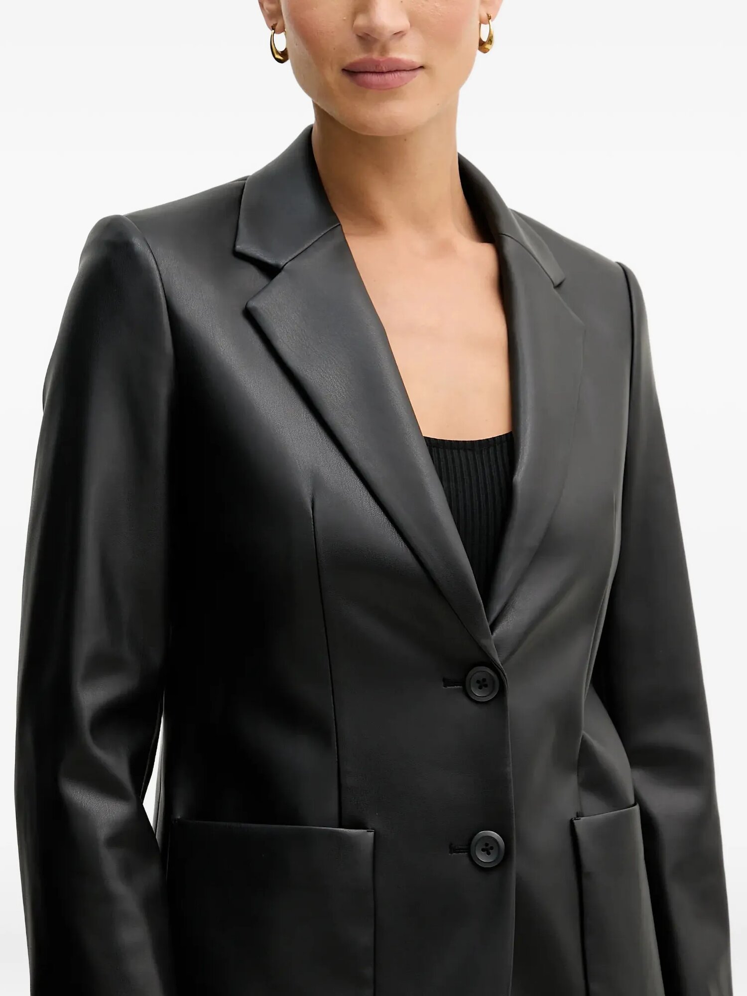 Пиджак Sisley Faux-leather blazer, размер 44, black — фото 1