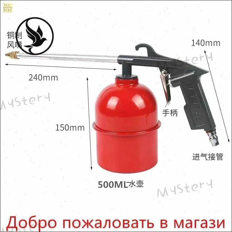 Моечный пистолет для компрессора MATRIX, 5 бар, расход воздуха 150 л/мин, нижний бачок 0.6л, настраиваемый диаметр сопла и рельефная рукоятка, пневматический GG1124918