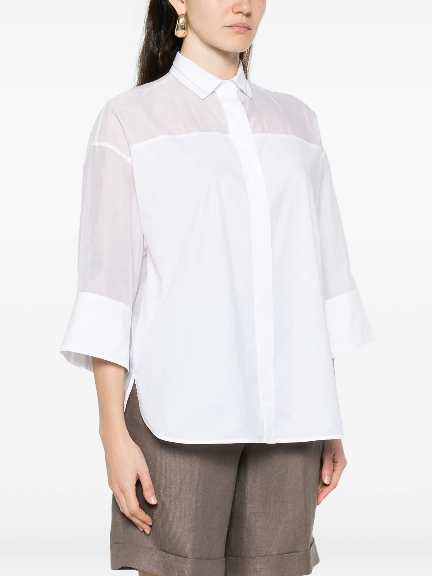 Рубашка PESERICO Embellished-collar shirt, размер 46, бежевый/белый — фото 1