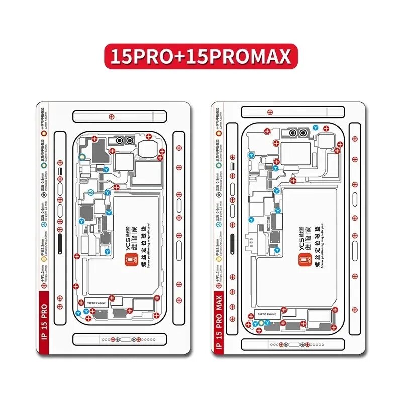Двусторонний магнитный коврик YCS для ремонта телефона — прецизионная подушка для позиционирования винтов с пеной с эффектом памяти для iPhone 15 Pro Max/15/14