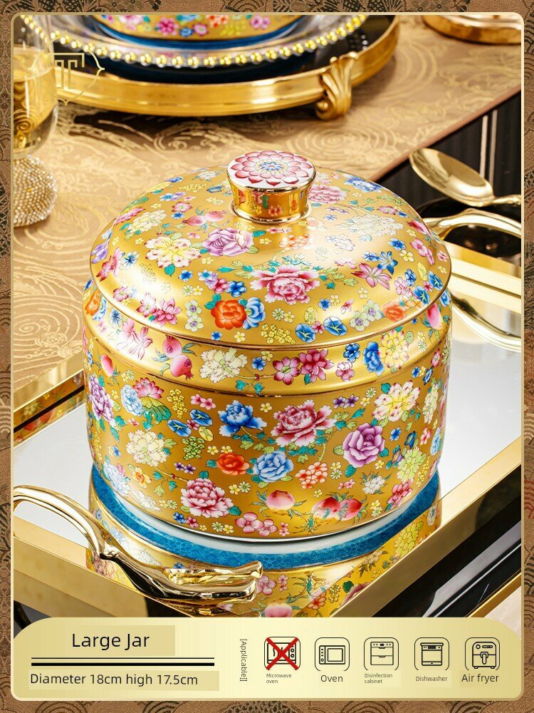 Большая банка с рисунком Enamel Cai Xia - Jin Cheng Gong Yi, керамический контейнер для хранения