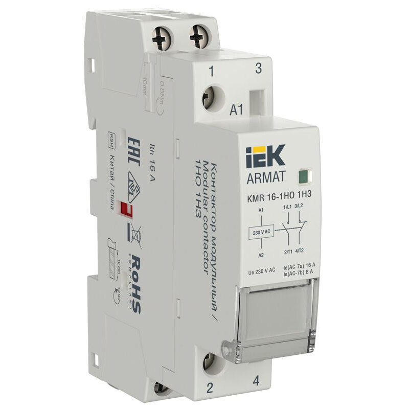 ARMAT Контактор модульный KMR 16А 230В AC 1НО 1НЗ, IEK AR-KMR10-016-11-230 (1 шт.)