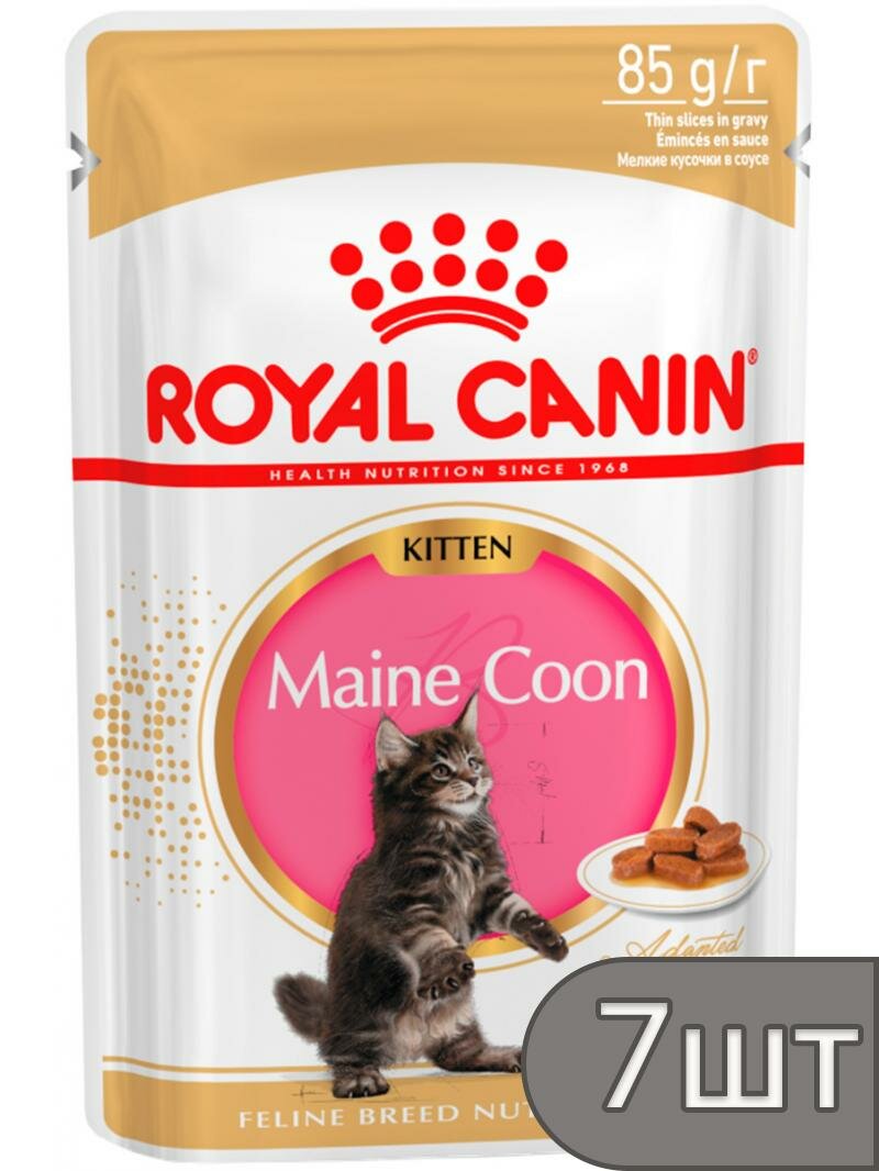 Royal Canin Набор 7 шт Кусочки в соусе для котят Мейн-Кун: до 15 мес (Kitten Main Coon), 85г 0.595 кг