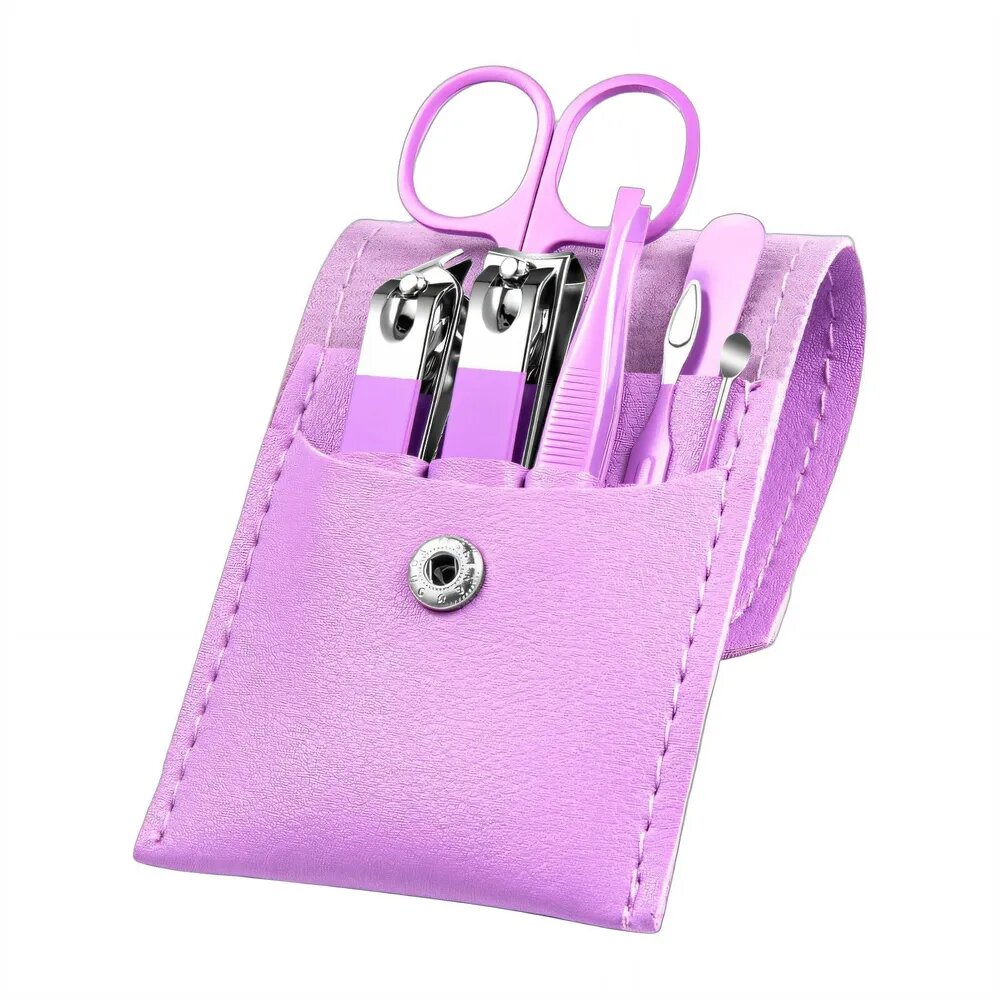 FACEGA Маникюрный набор из нержавеющей стали, комплект для ухода за ногтями, кожаный чехол для путешествий, фиолетовый