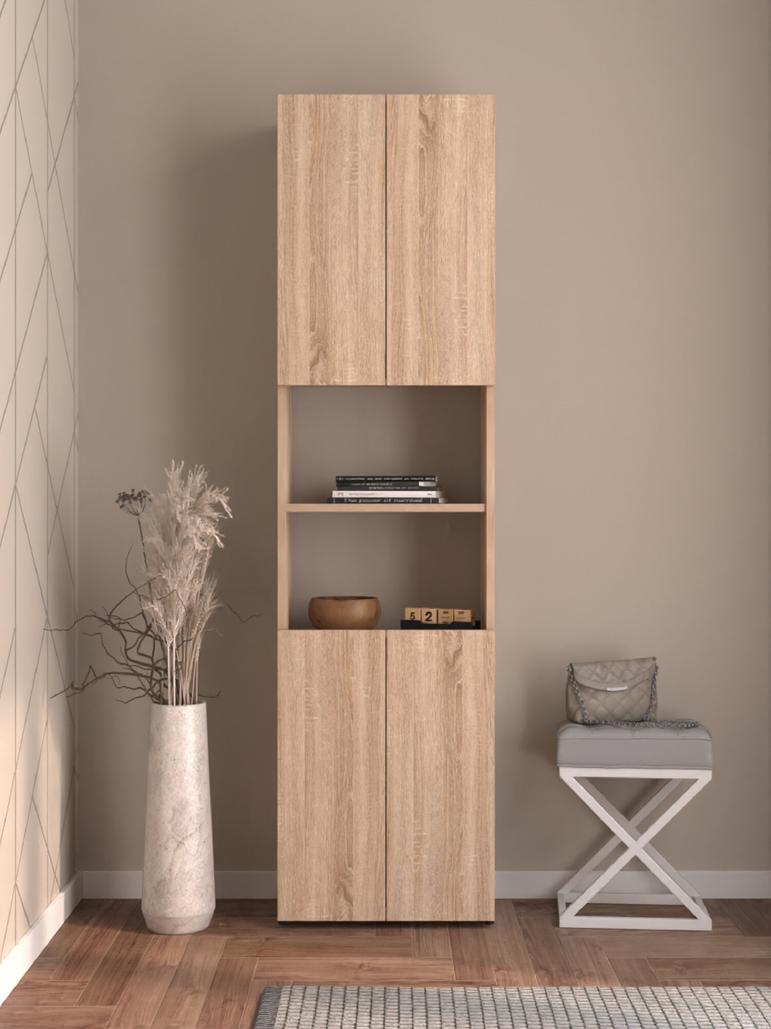 Шкаф-стеллаж "Milkstone Дуб", ЛДСП, распашные двери, 168x44x24 см