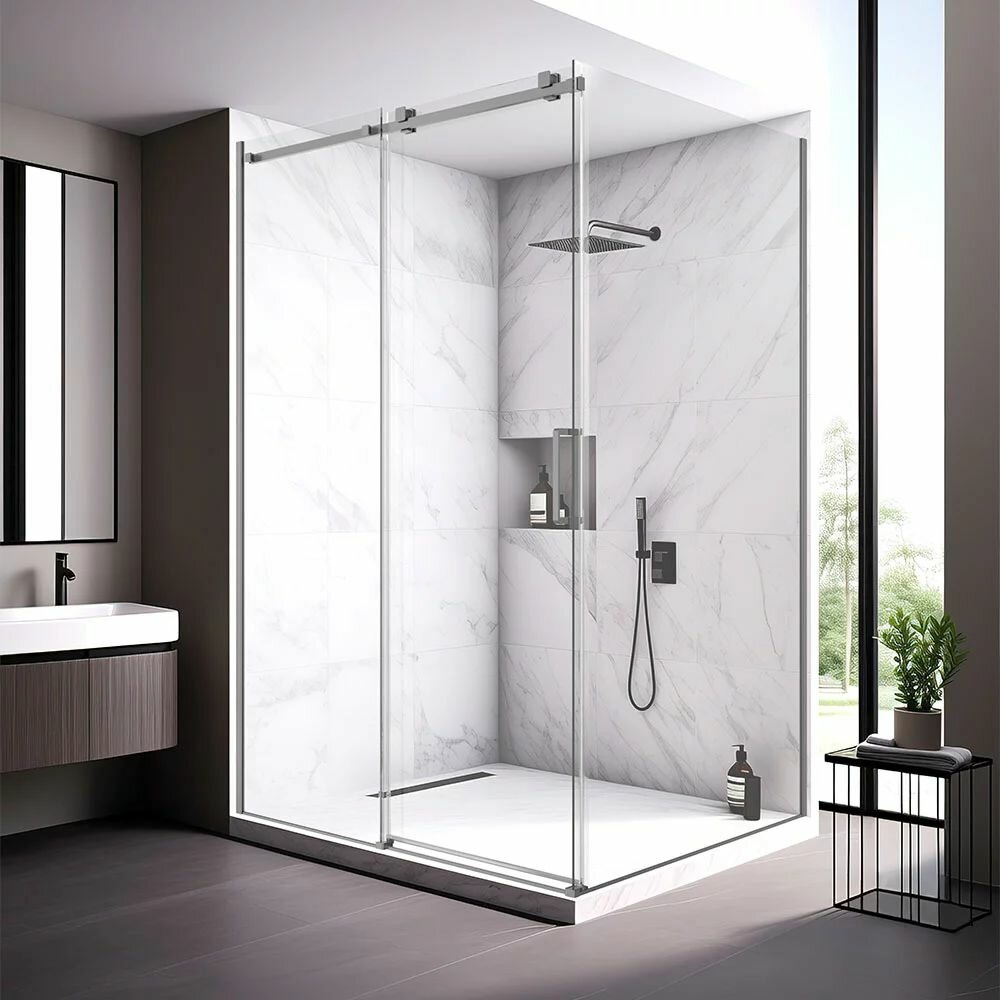 Душевой уголок Veconi Rovigo RV-075GR, 140х90, стекло прозрачное, профиль брашированный графит RV075GR-14090-01-C4