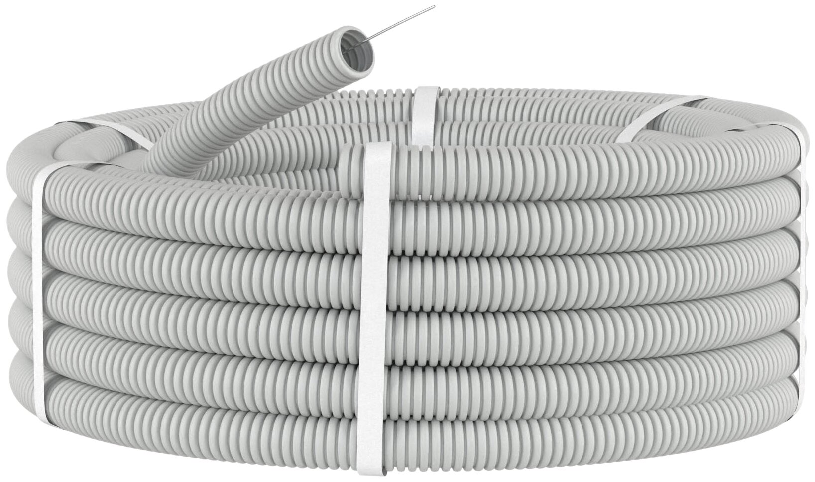 Труба гофрированная ПВХ гибкая легкая d16мм с протяжкой сер. (уп.25м) DKC 9191625