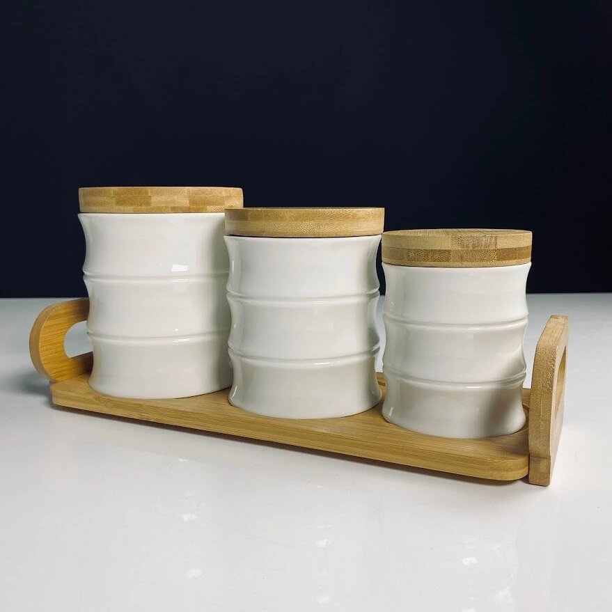 Набор из 3 банок 320/400/850мл. на подставке BAMBOO Фарфор 140-169 118-140-169
