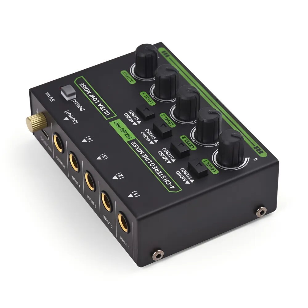 Мини-аудио микшер, 4-канальный аудио микшер, переключение стерео моно, вход 6,35 мм TRS/TS