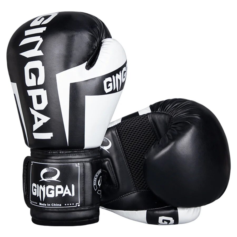 GINGPAI SPORT Боксерские перчатки 6/8/10/12 унций 10oz, Черный, No.1 black white