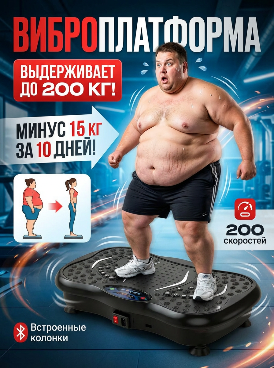 Виброплатформа для похудения, С блютуз, регулировка амплитуды, до 200кг, 49программ