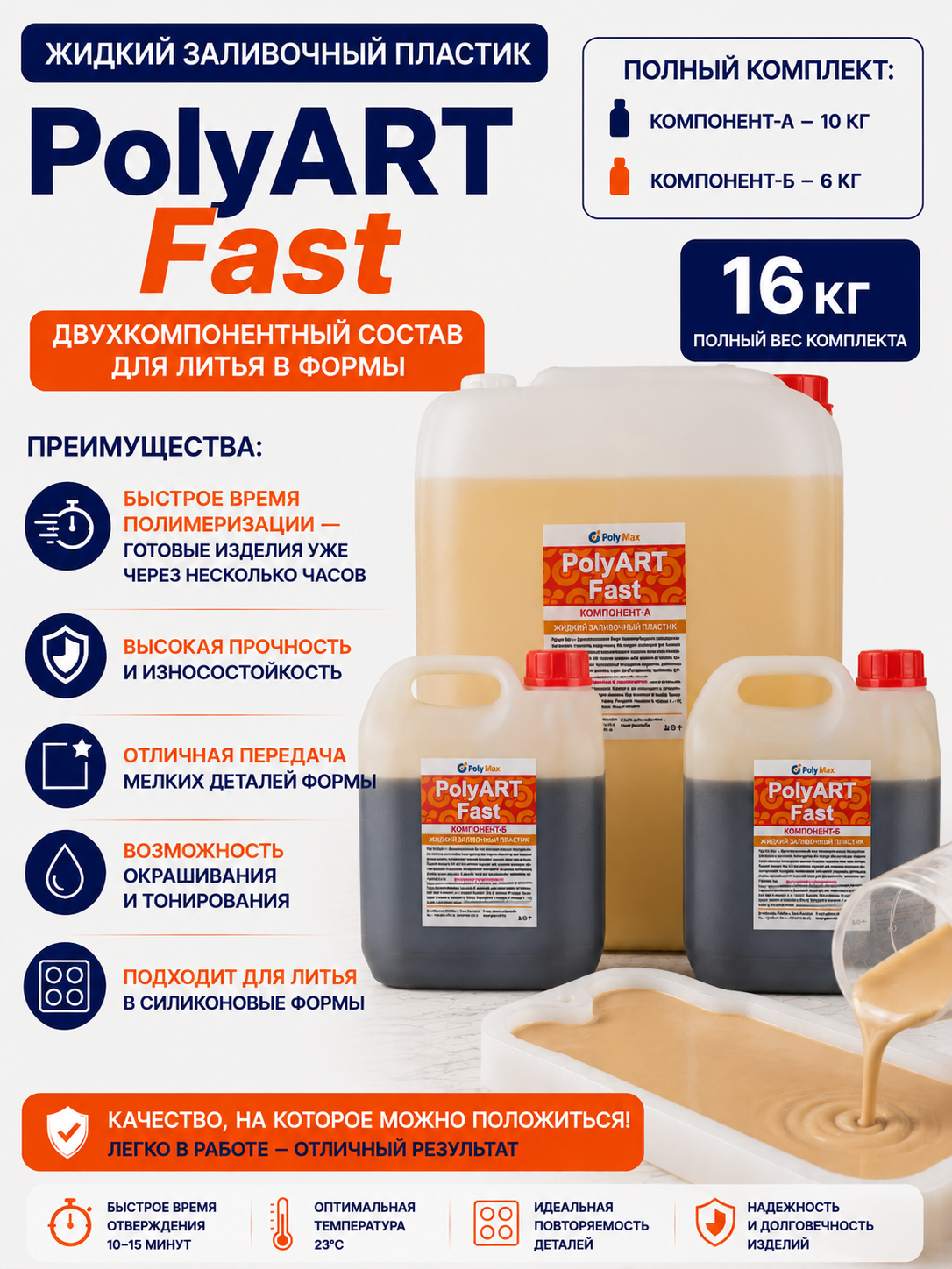 Жидкий заливочный пластик Poly Art Fast 16 кг. быстрозастывающий