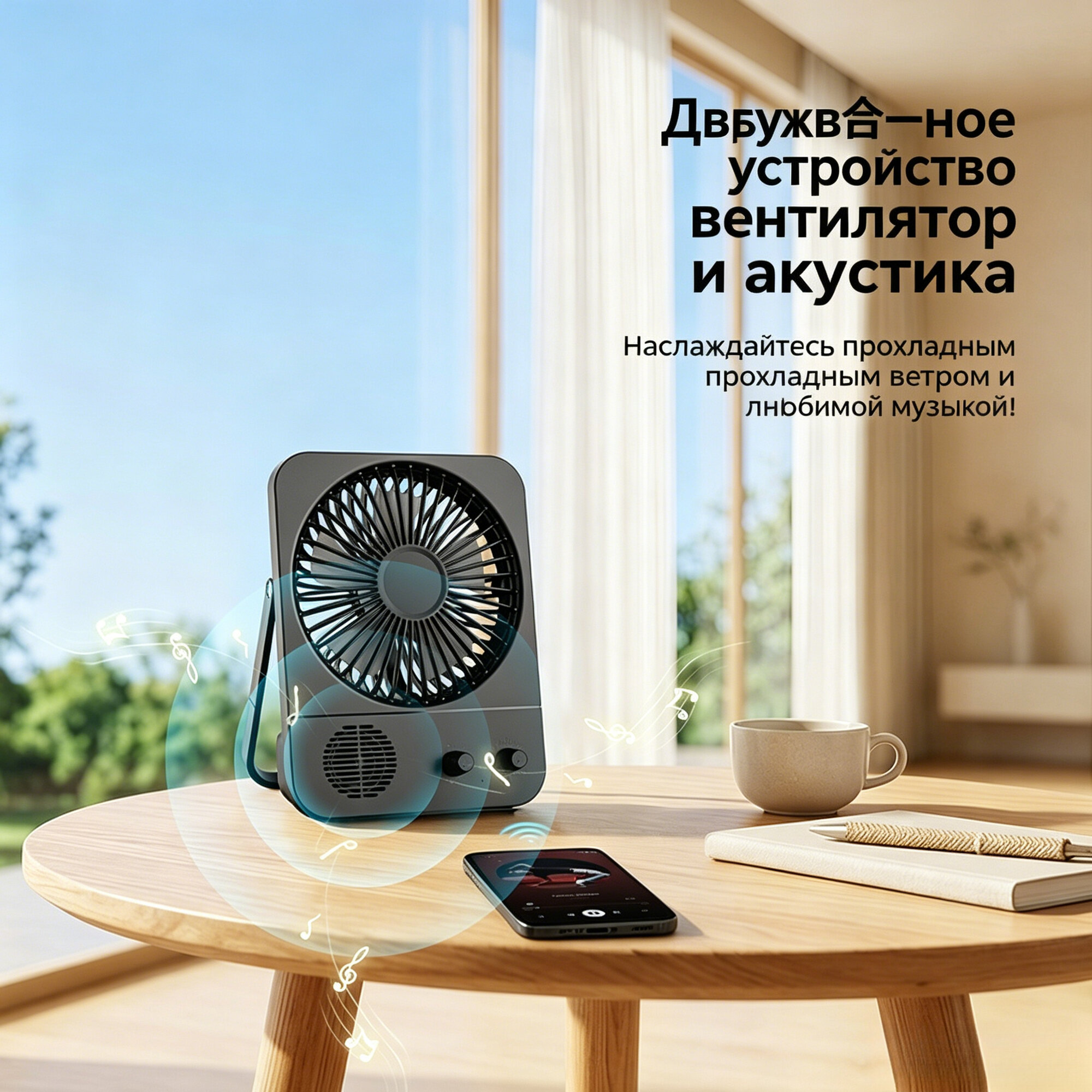 Настольный вентилятор с большим воздушным потоком, офисный, для общежития, студенческий, 2 в 1 Bluetooth-колонка