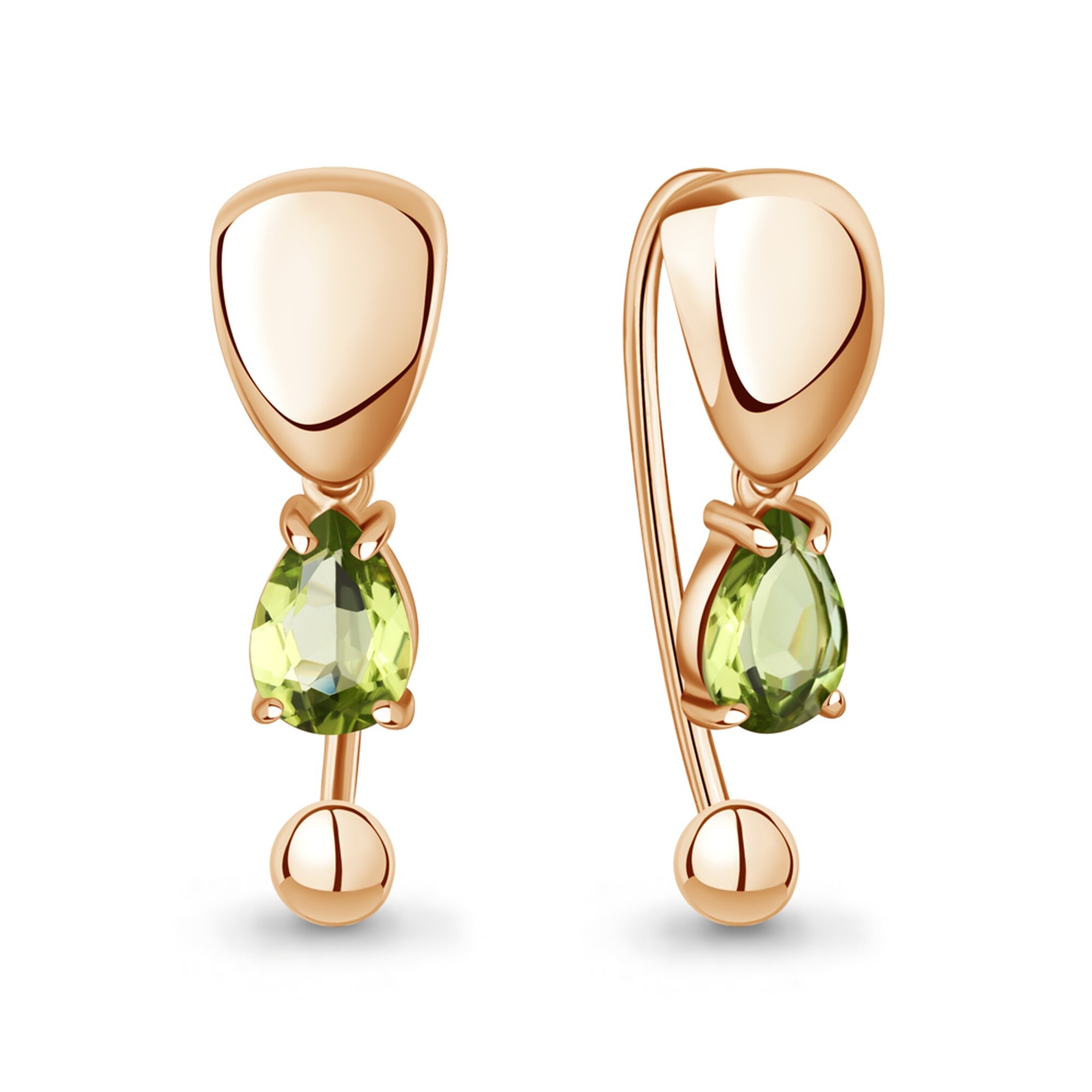 Серьги, серебро, 925 проба, золочение, хризолит