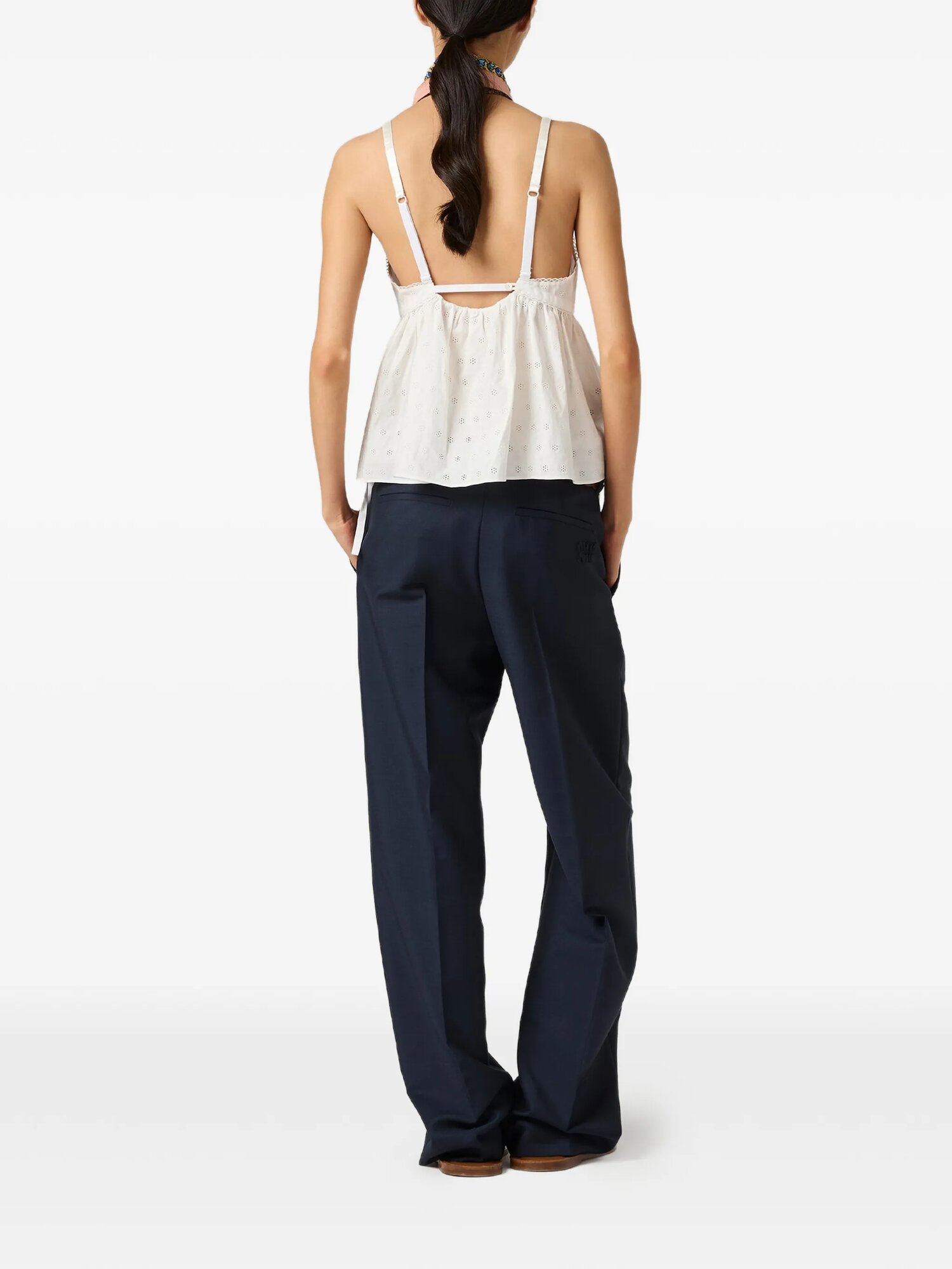 Топ Miu Miu Slubbed eyelet poplin top, размер 44, бежевый/белый — фото 1