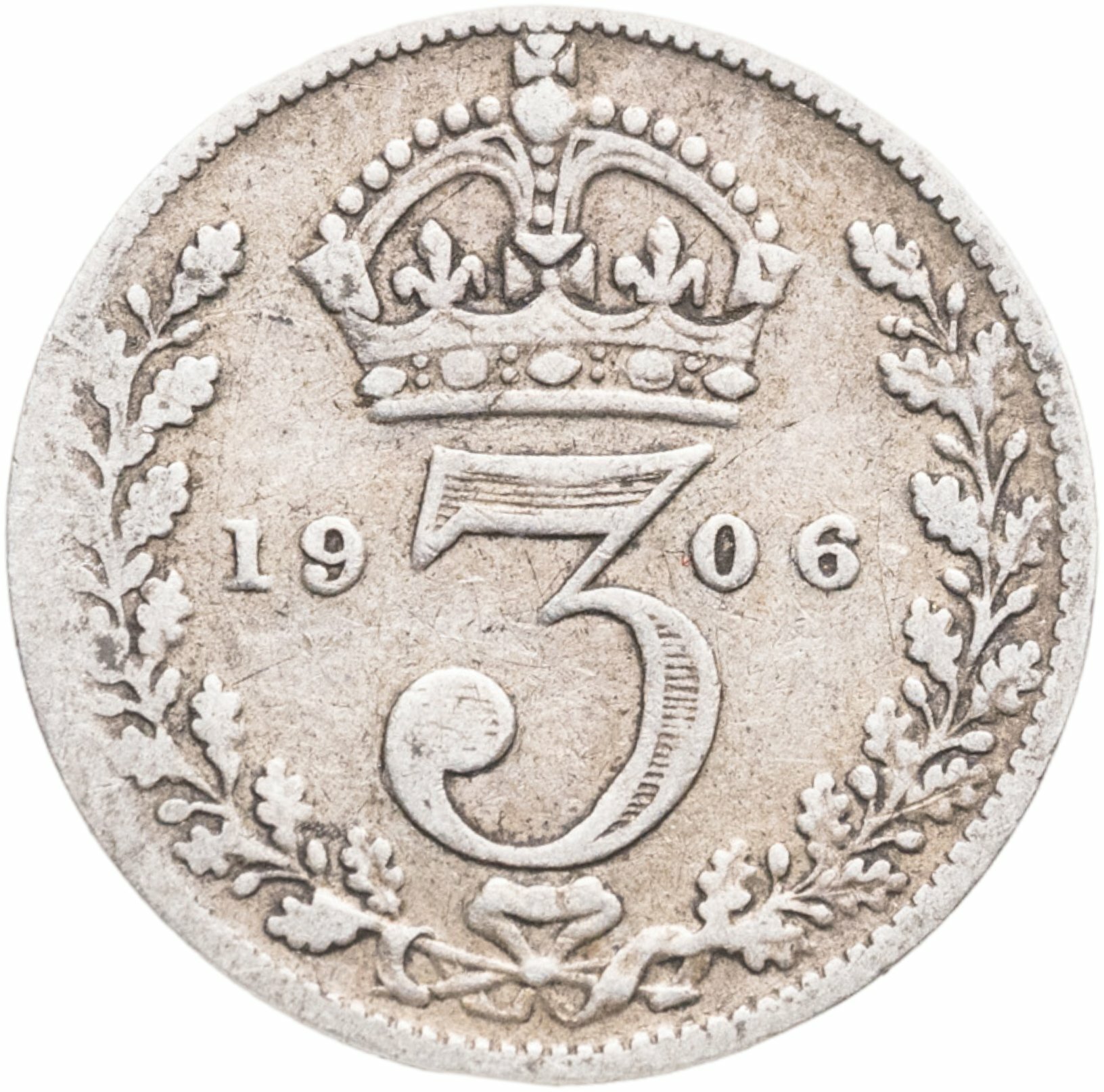 Великобритания 3 пенса pence 1906, Серебро 925, в сохранности F