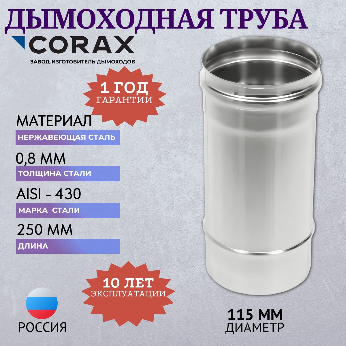 Дымоходная труба Ф 115 L 0,25м (430/0,8)