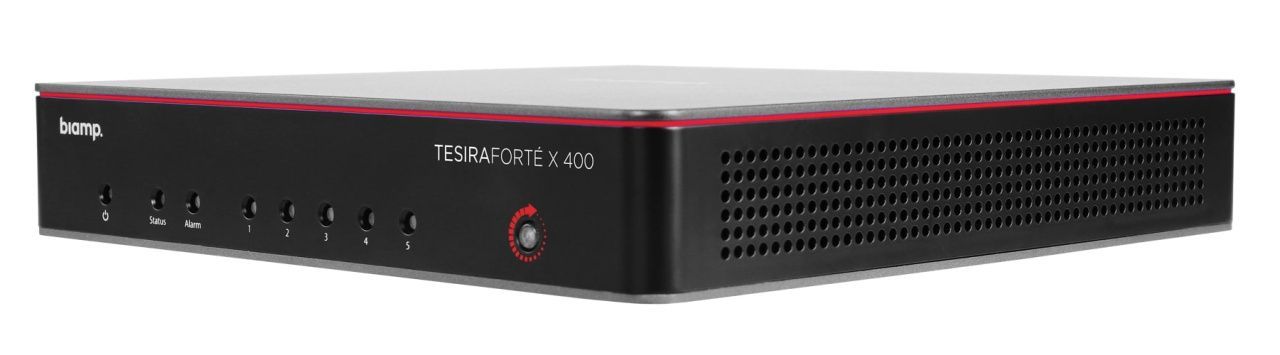 Аудиопроцессор BIAMP TesiraFORTE-X400 [DSP: 64 x 64 AVB (Streams); 32 x 32 Dante; 5 х RJ45; PoE+ (4 порта); IEEE 802.1X;4 канала AEC, назначаемых любому входу; 2х2 CH по USB, SIP VoIP, GPIO. ПО Tesira. Logic I/O. Крепления в комлпекте. Half-rack]