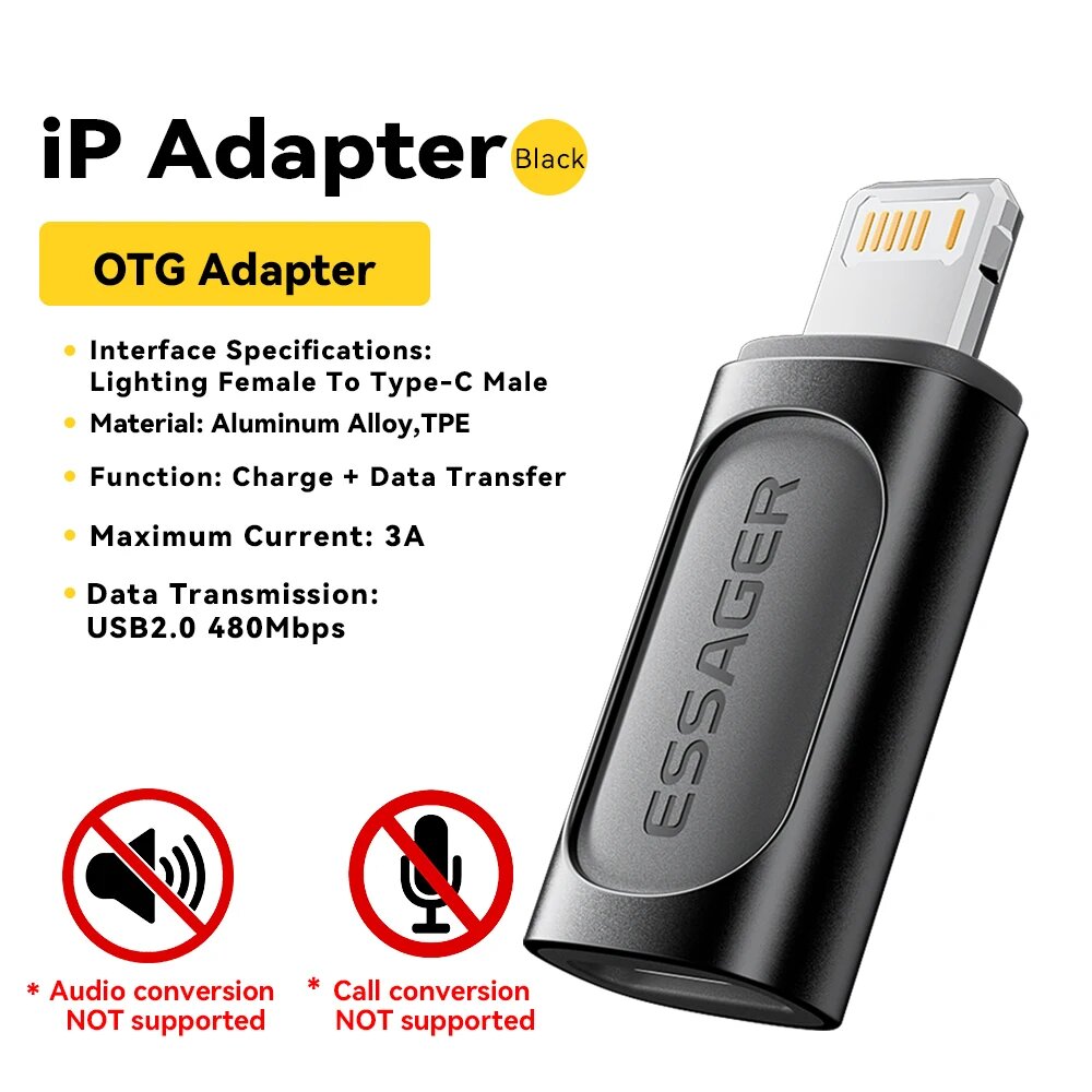 Адаптер Essager Type-C - Lightning, черный