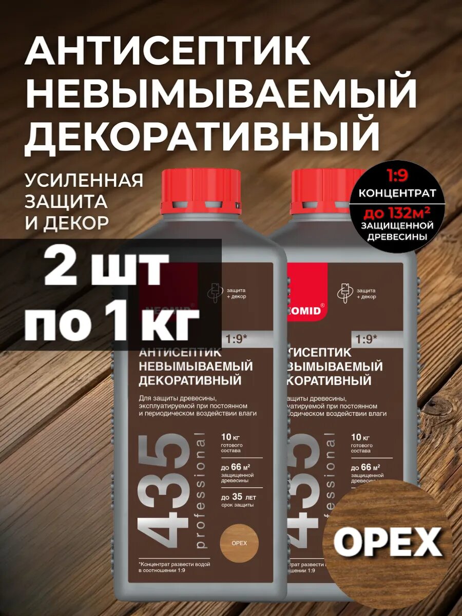 Антисептик для дерева невымываемый NEOMID 435 2кг концентрат 1:9 (50кг готового раствора) Неомид 435 коричневый