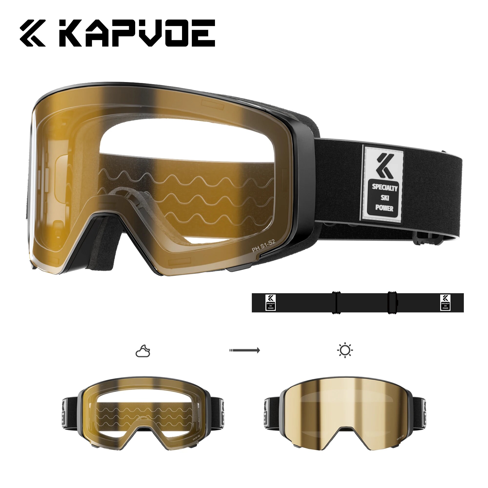 Лыжные очки Kapvoe фотохромные магнитные DZ-K724-PH-GO-01