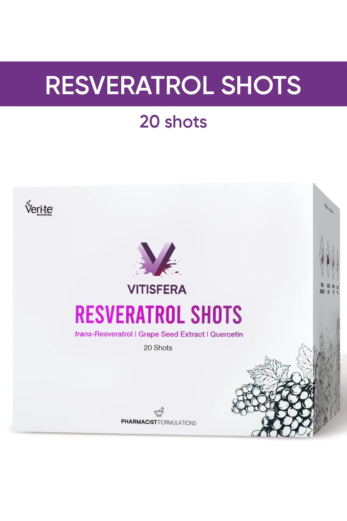 Напиток Vitisfera Resveratrol Shot, лесной вкус ягод, антиоксиданты, 20 шт, 25 мл