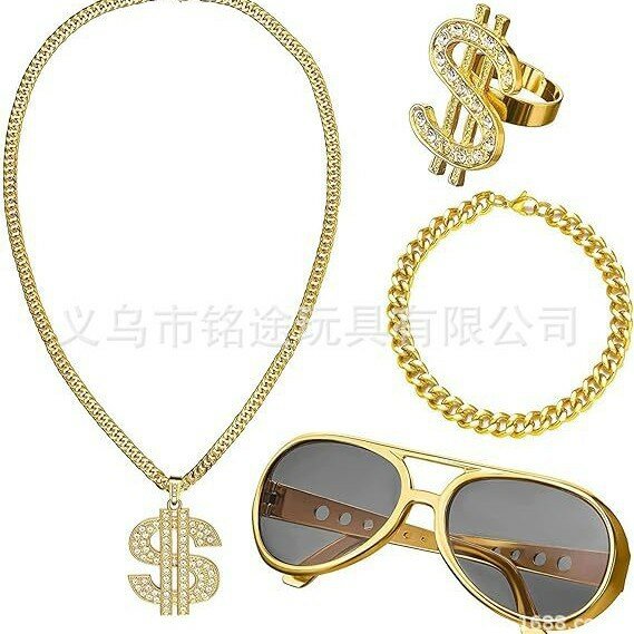 1970-е Диско-вечеринка Костюм Аксессуары Долларовые Купюры Очки Кольцо Ожерелье Эпохальные Вечеринки Реквизит