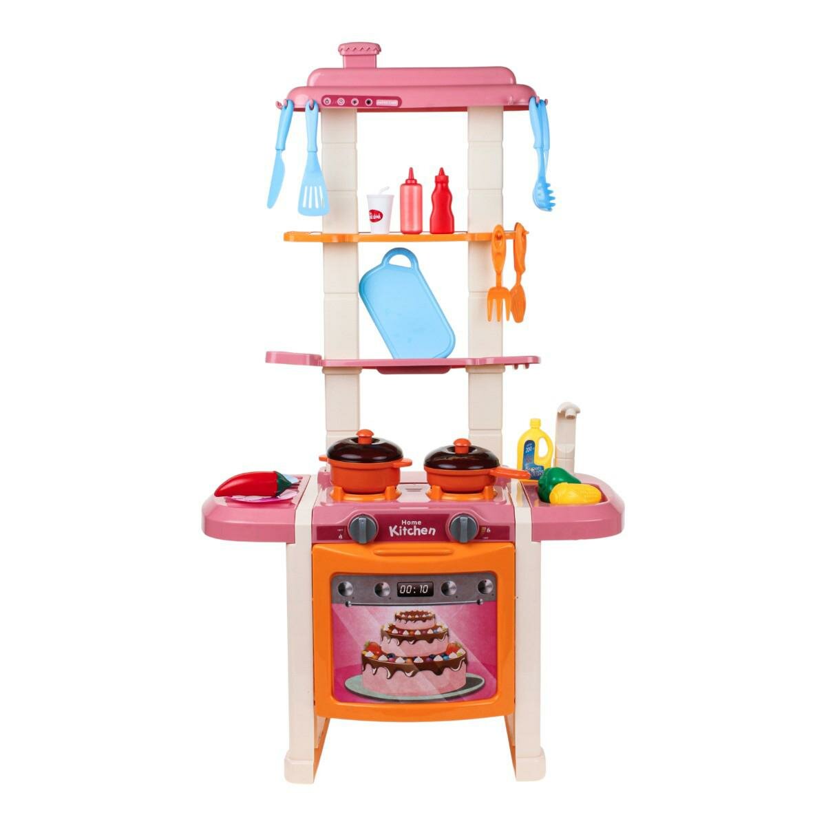 Игровой модуль Кухня 353-1C – 43 пластиковых аксессуара, 49,5×12,5×35,5 см, светло-бежевые/розовые, голубые