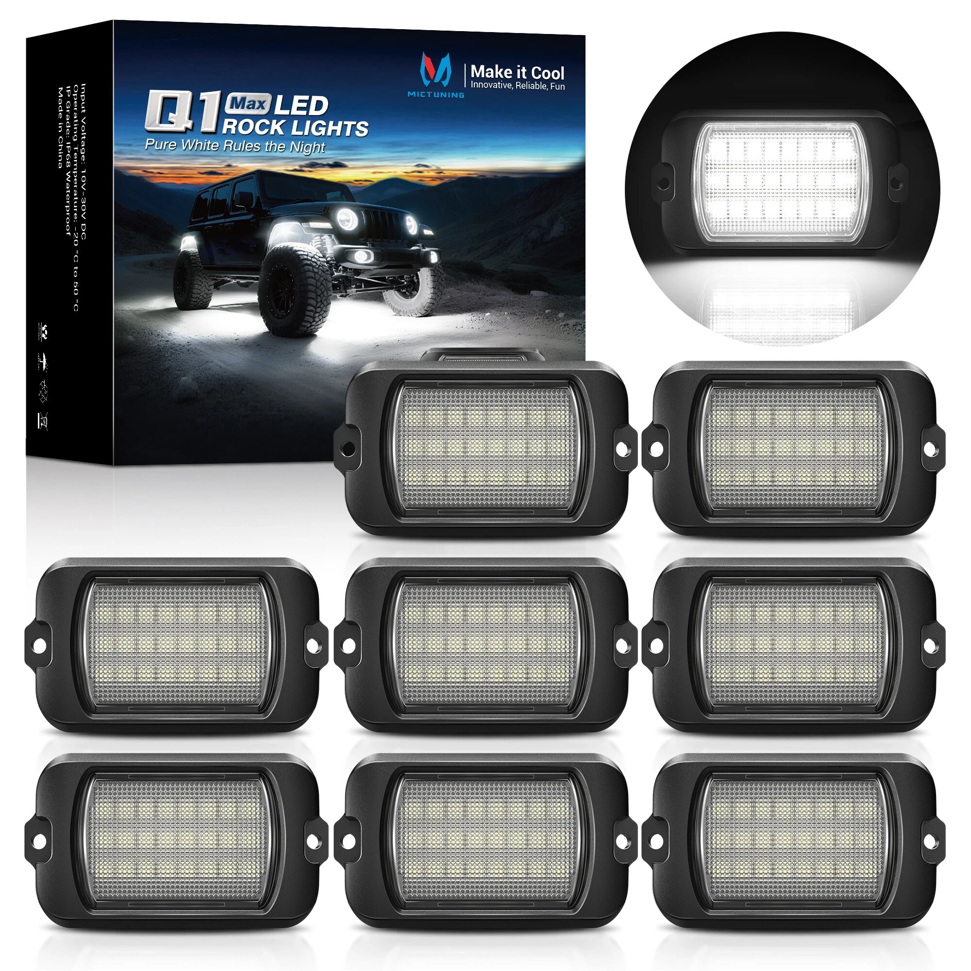 MICTUNING Q1 MAX White Rock Lights — 4/8/12 стручков подсветки, совместимые с автомобилем 12 В/24 В, грузовиком, внедорожной лодкой, IP68, водонепроницаемым