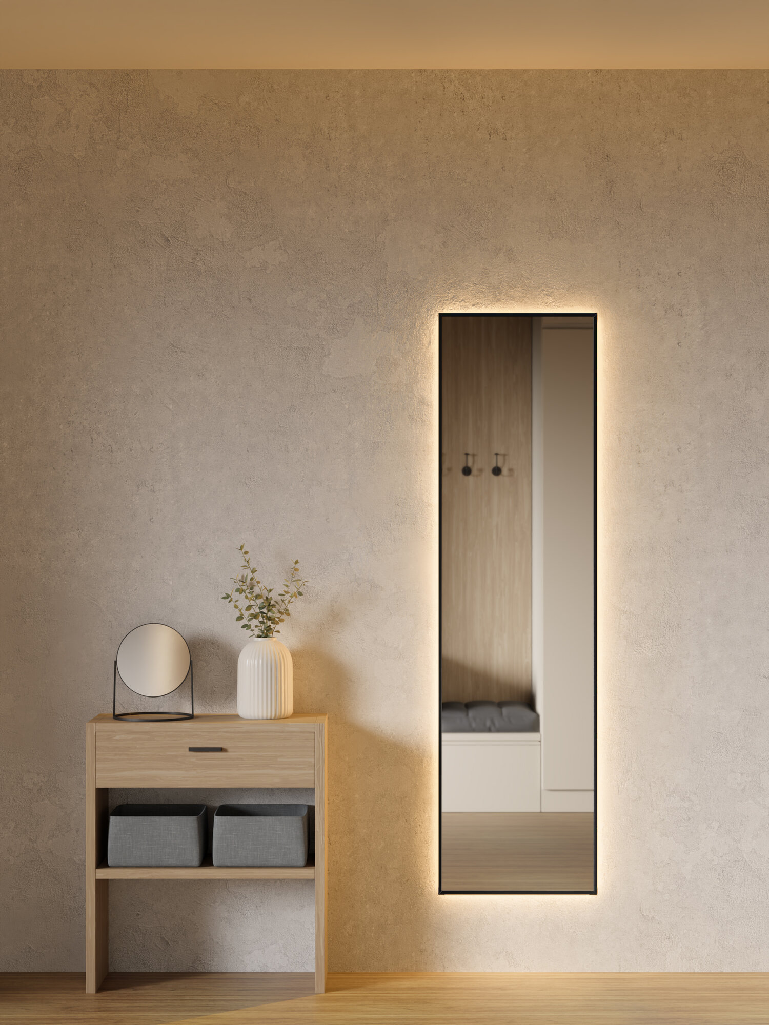 Зеркало с подсветкой в алюминиевой раме настенное ONE MIRROR 160х40см. Свет: Теплый белый 3000К. Черное