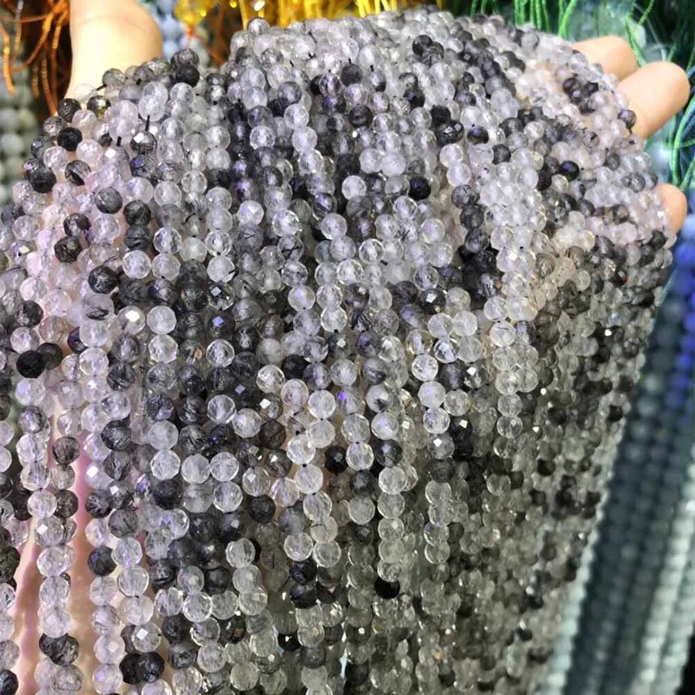 Бусины из натурального камня Турмалин Сапфир 3 мм, Black QuartzRutilate