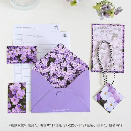 Набор для письма с конвертами и открытками, сиреневый, 8pcs set A